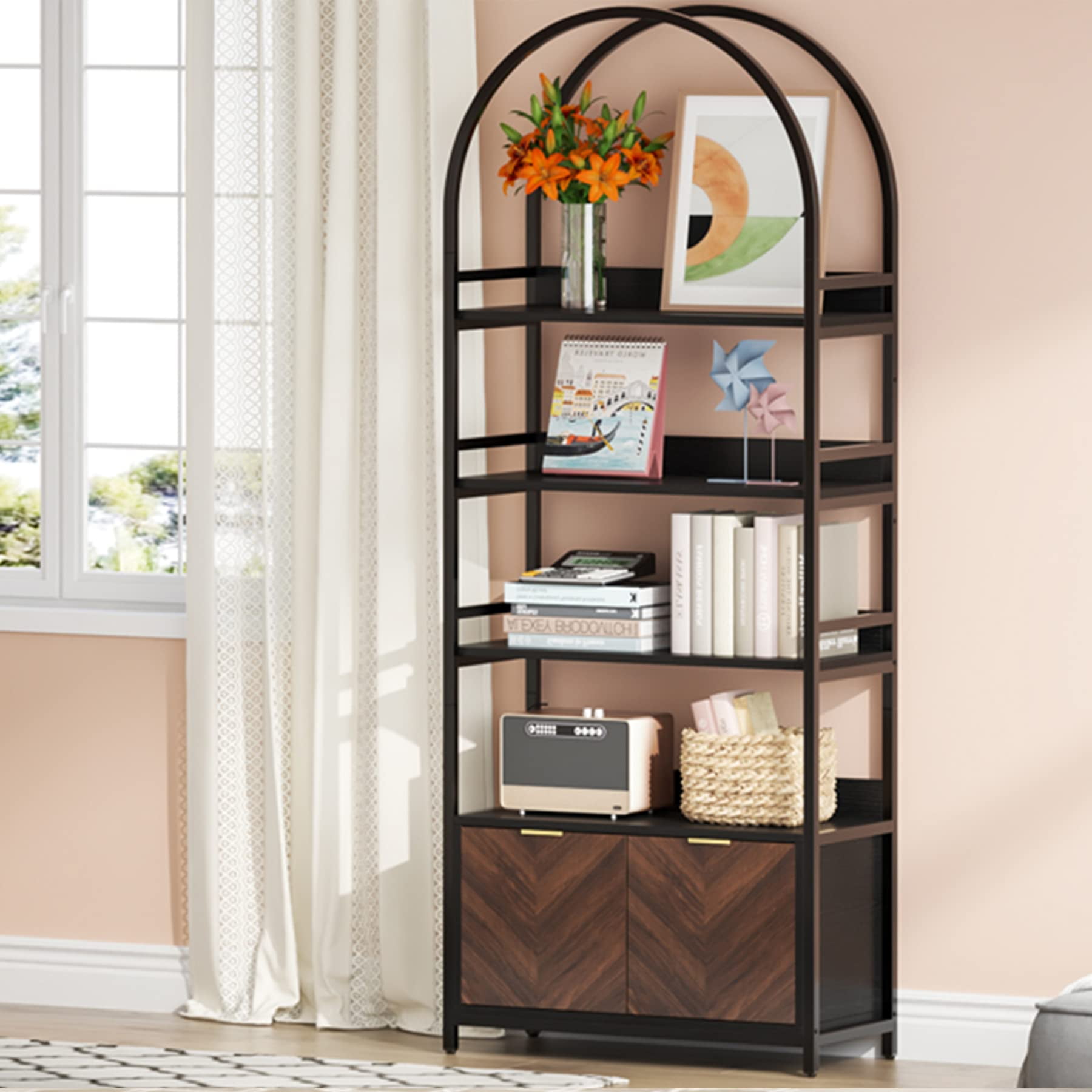 Tribesigns Modern Tall Etagere Bookcase with Cabinet for Living Room ...