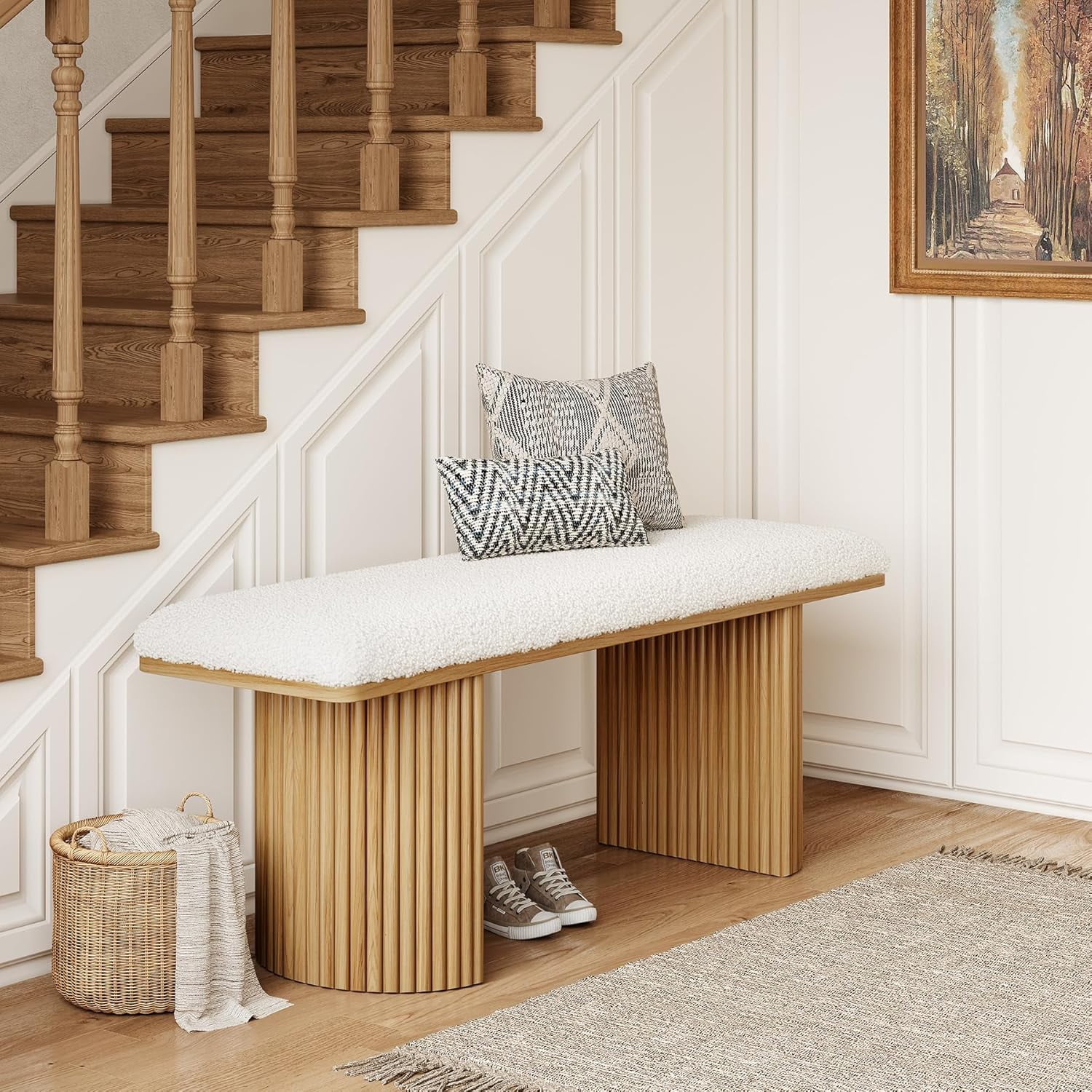 Tribesigns Modern Upholstered Entryway Bench, 47.2" Solid Wood Shoe ...