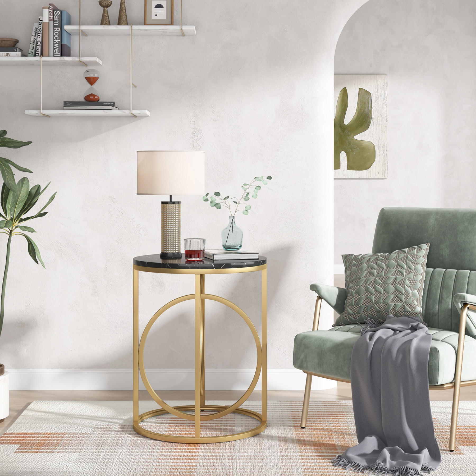 Tribesigns Modern Small Round End Table with Black Faux Marble Top ...