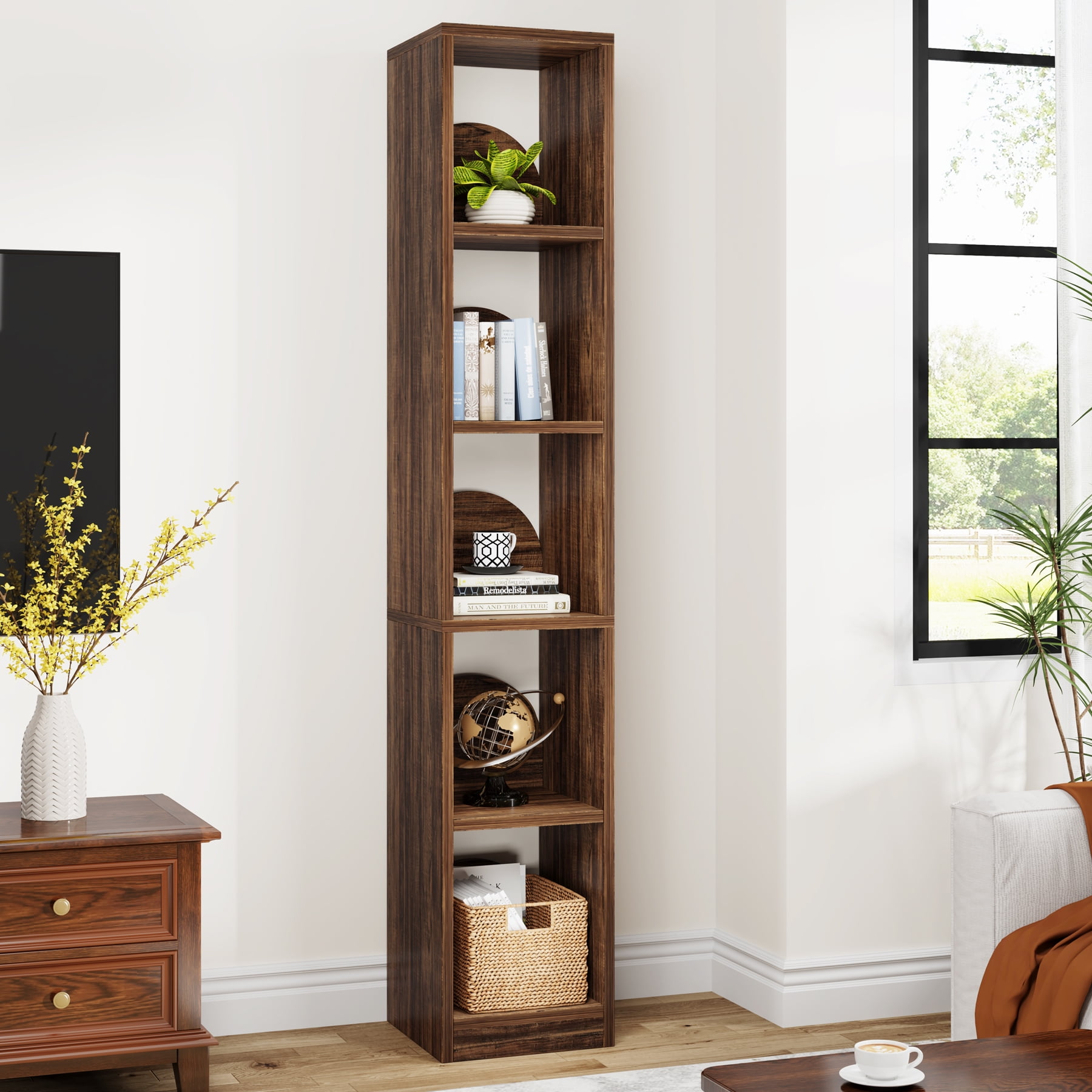 Tribesigns Narrow Bookcase, 5-Tier Tall Skinny Wood Bookshelf Display ...