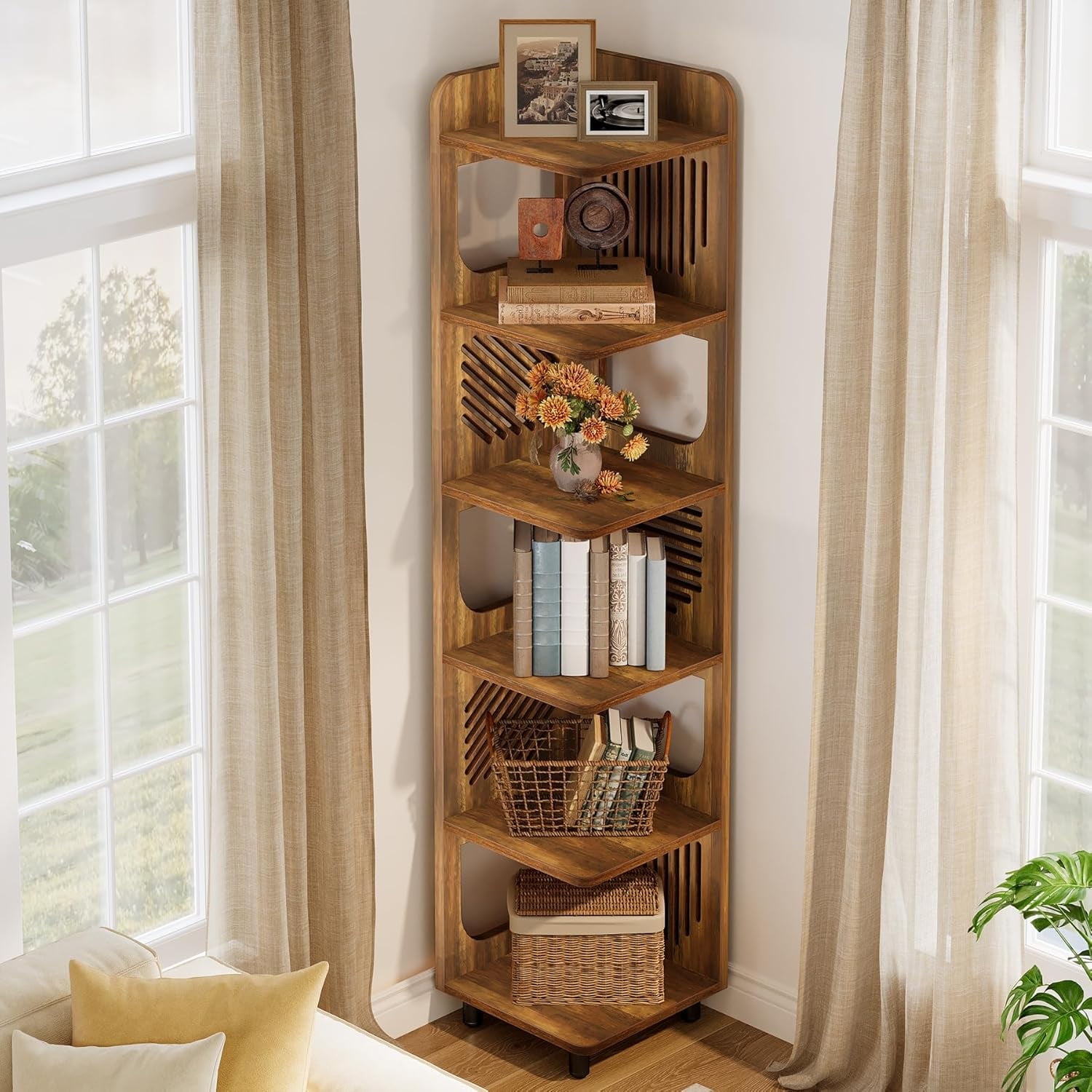 Tribesigns Narrow Corner Bookshelf, 6 Tiers Tall Skinny Corner Shelf ...