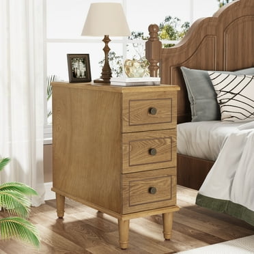 Tribesigns Solid Wood End Table Set of 2, 3-Drawer Modern Sofa Side ...