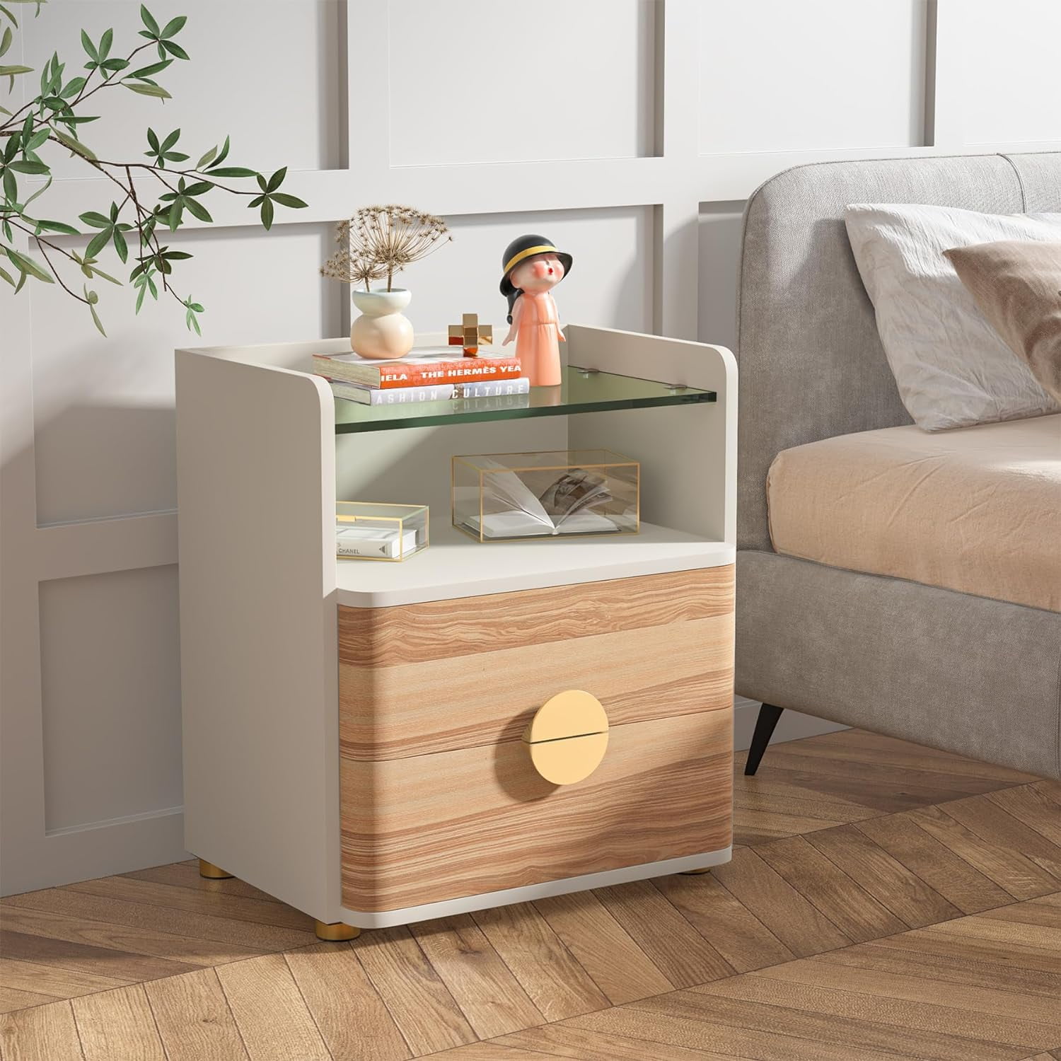 Tribesigns Nightstand with 2 Drawers, Modern Night Stands with Open ...
