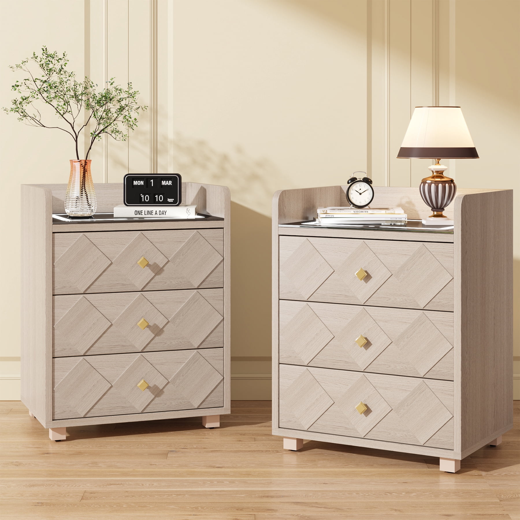 Tribesigns Nightstand with Wireless Charging Station Set of 2, Tall ...