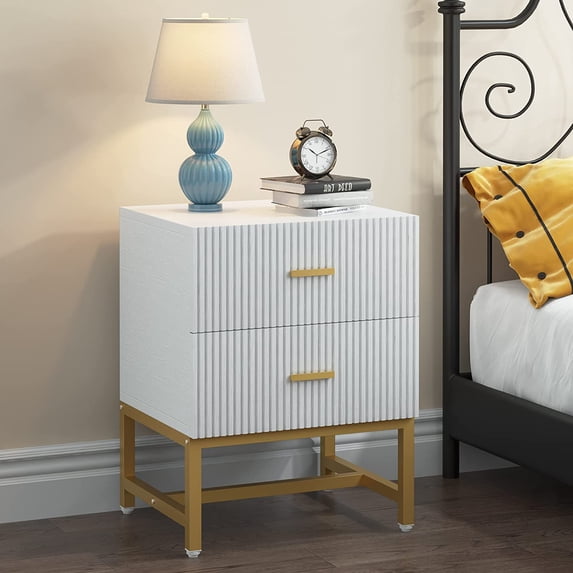 Tribesigns 2-Drawer Nightstand, Wood Bedside Table, White Gold ...