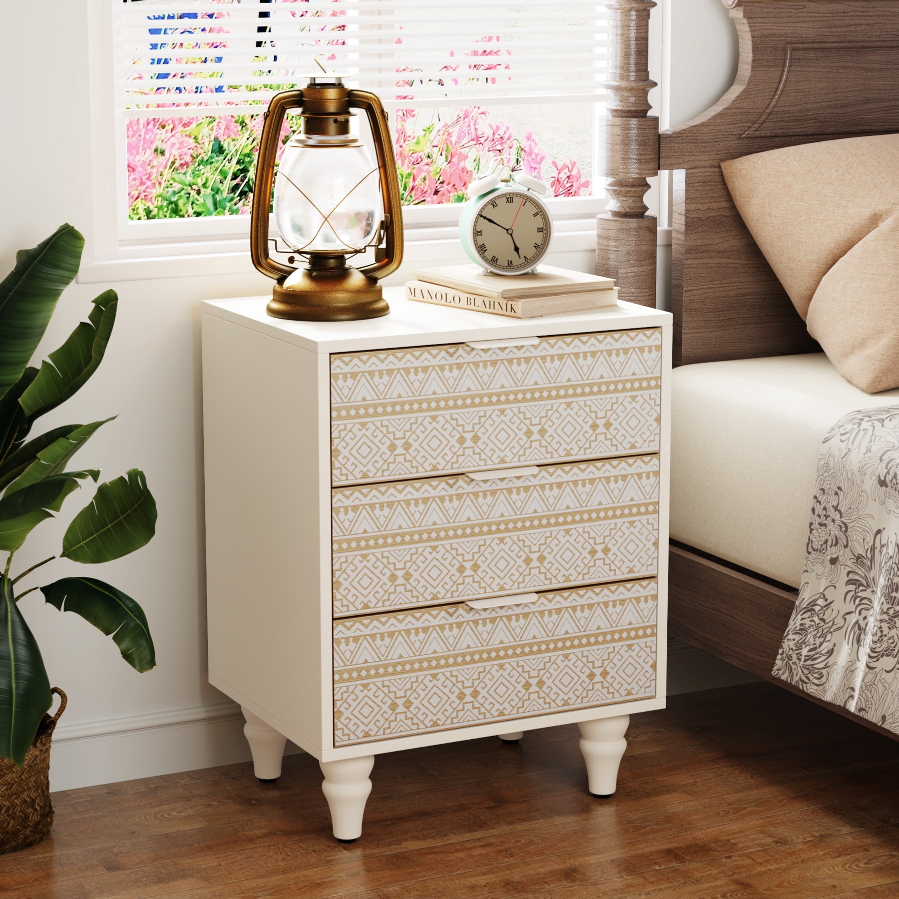Tribesigns Nightstand with 3 Drawers, 27 in. Bedside Table End Side ...