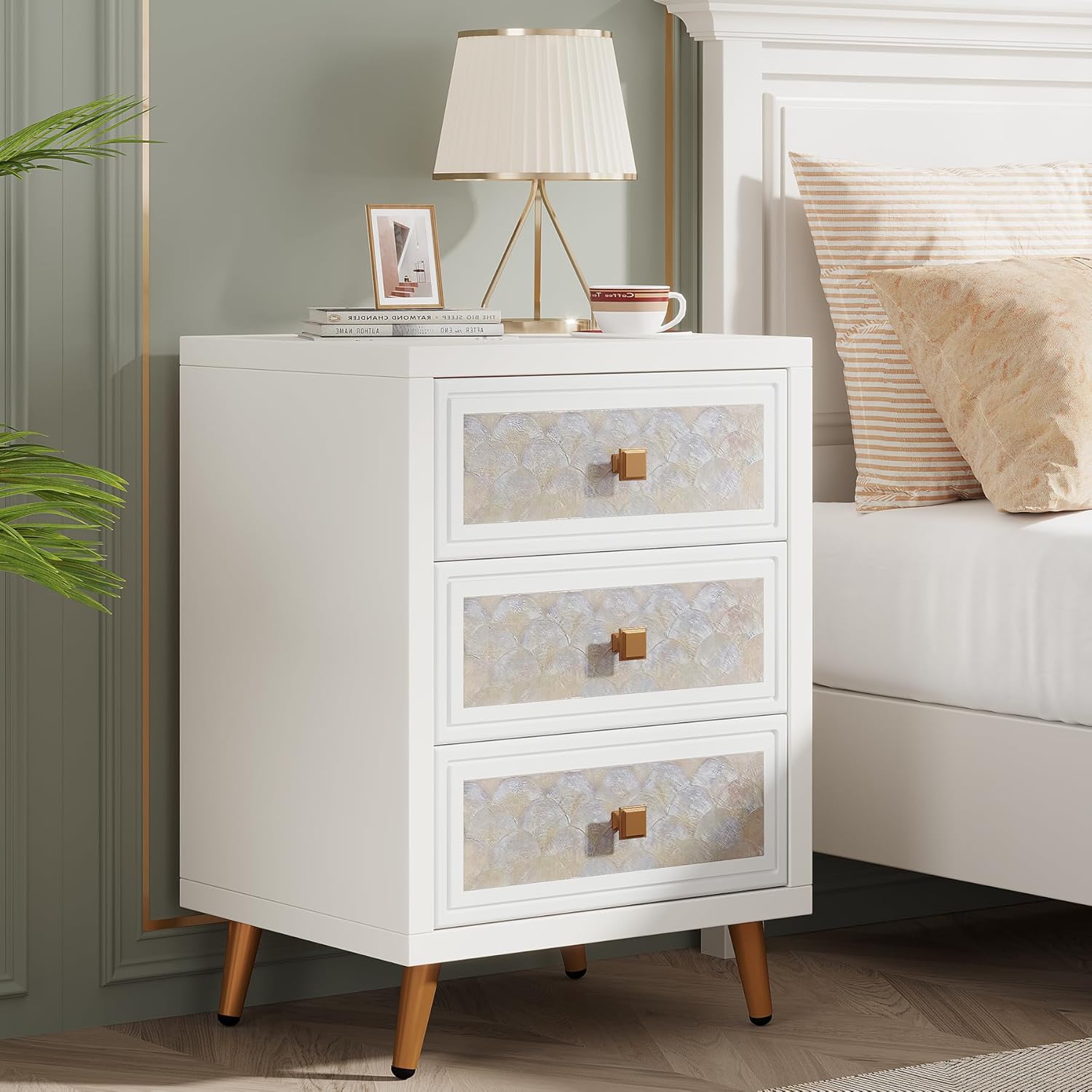 Tribesigns Nightstand with 3 Drawers, White Nightstands Bedside Table ...