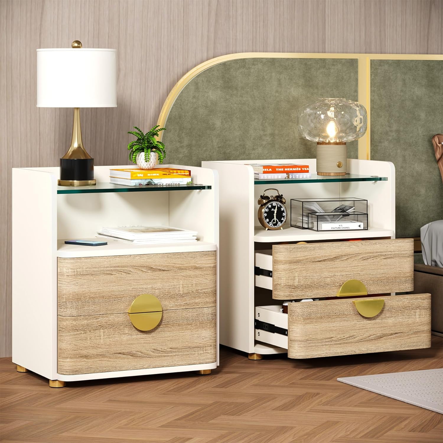 Tribesigns Nightstands Set of 2, 2-Drawer Modern Night Stand with Open ...
