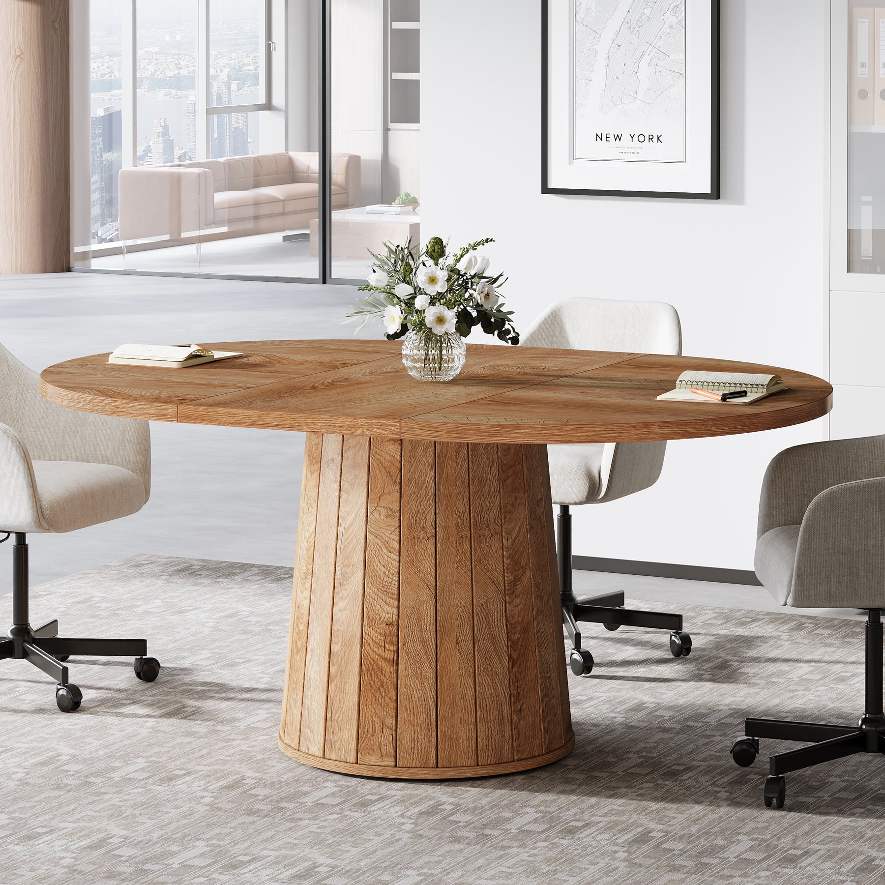 Tribesigns Oval Conference Table, 55.11 Inches Wood Meeting Table for 6 ...