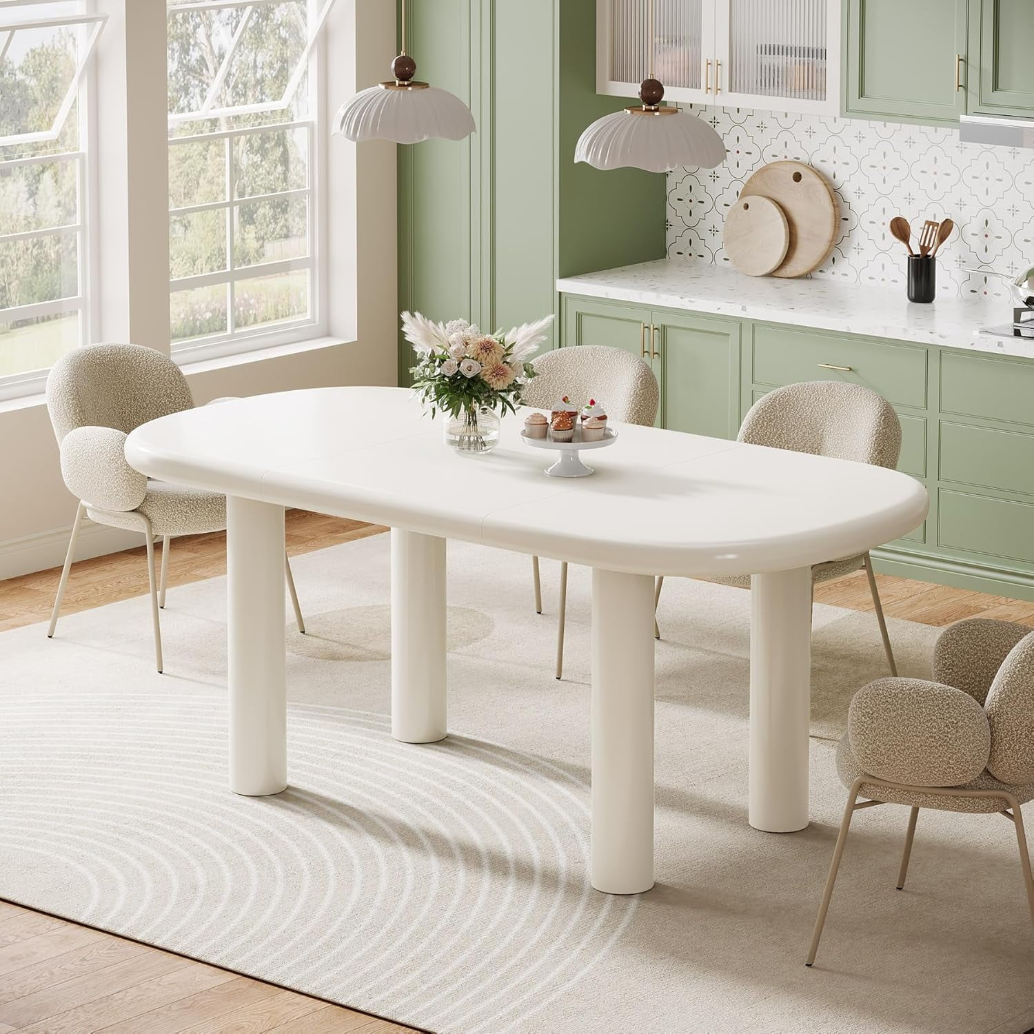 Tribesigns Oval Dining Table for 6, 63-Inch Modern Cream White Wood ...