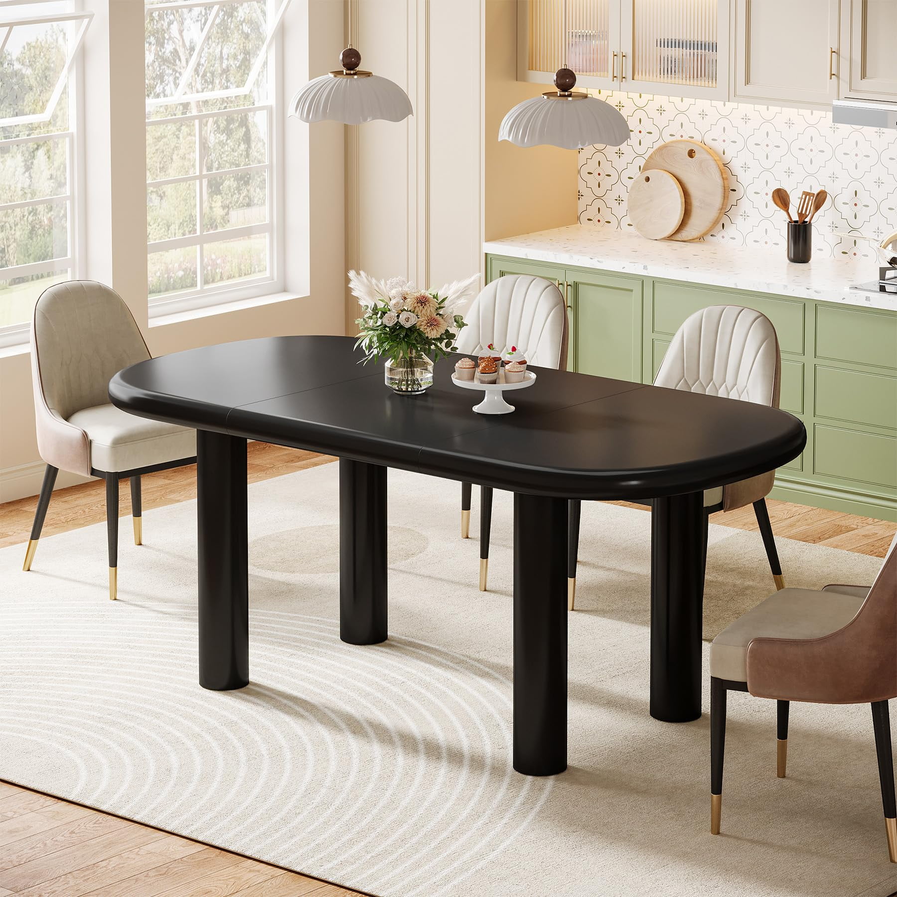 Tribesigns Oval Dining Table for 6, 63-Inch Modern Wood Kitchen Table ...
