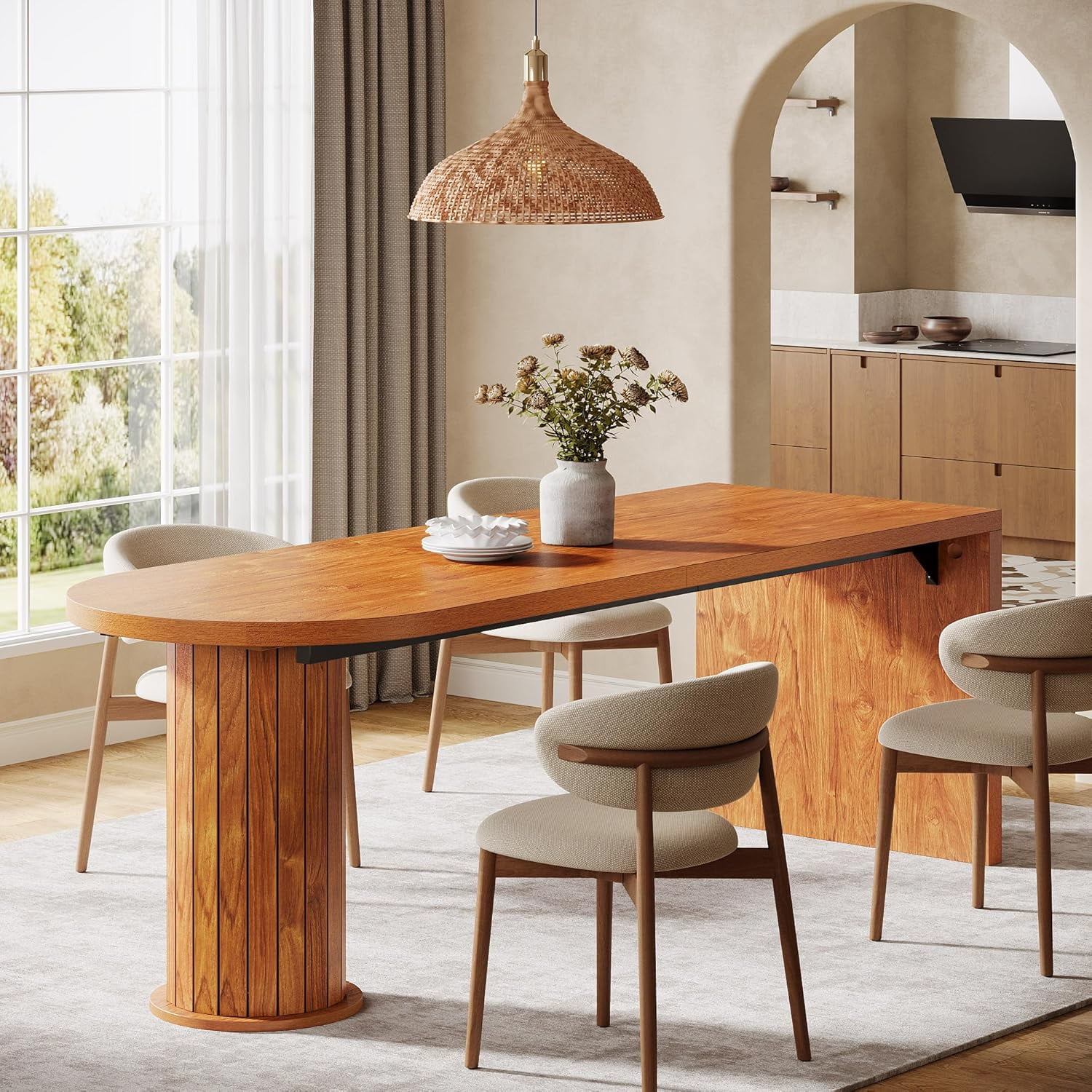 Tribesigns Oval Farmhouse Dining Table, 78.74-Inch Wood Table for 6-8 ...