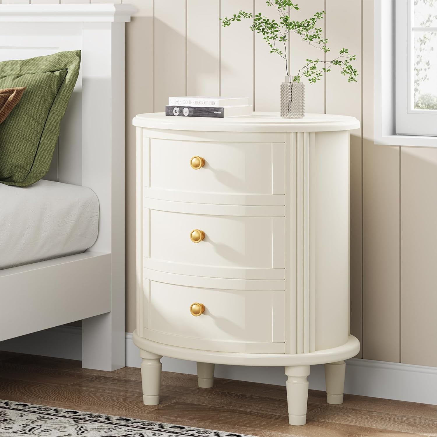 Tribesigns 3-Drawer Nightstand, Fully Assembled Oval Bedside Table with ...