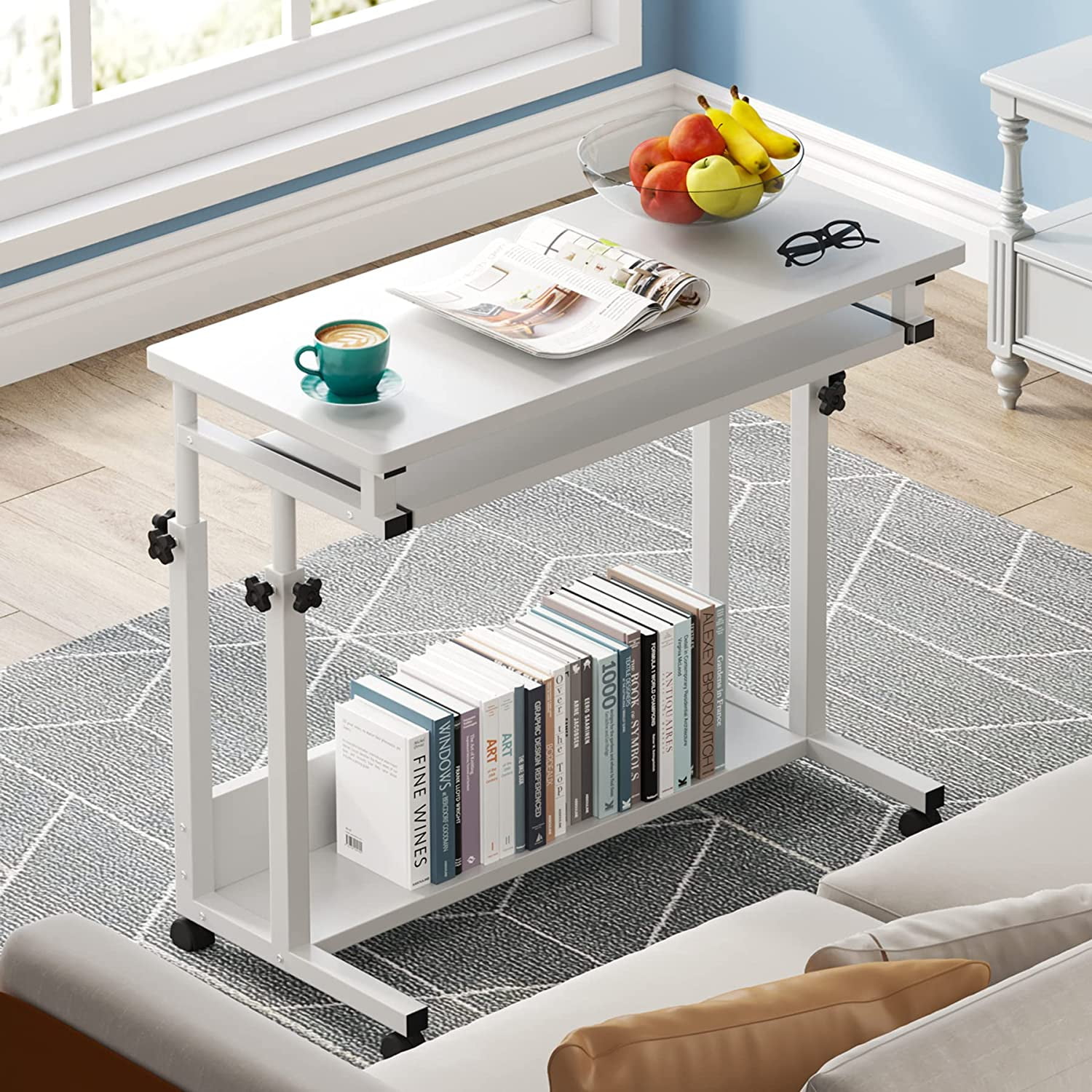 Tribesigns Portable Desk with Wheels, Height Adjustable Laptop Table ...