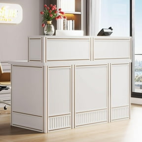 Tribesigns Reception Desk with Light, White Front Desk with Cable ...