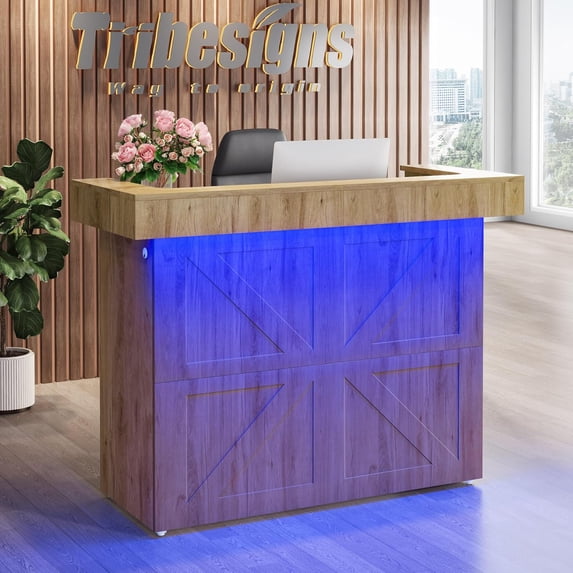 Tribesigns Reception Desk with Light, 55-Inch Front Desk with 2 ...