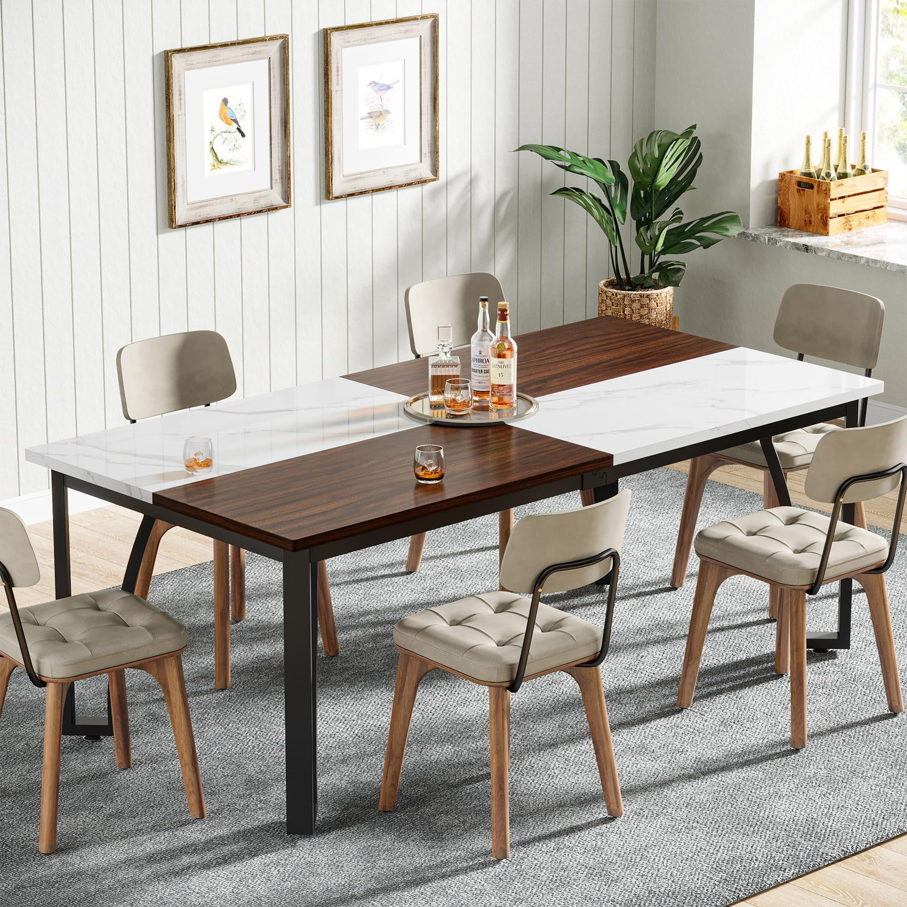 Tribesigns Wooden Long Dinner Table, Rectangle Dining for 4-6 Person ...