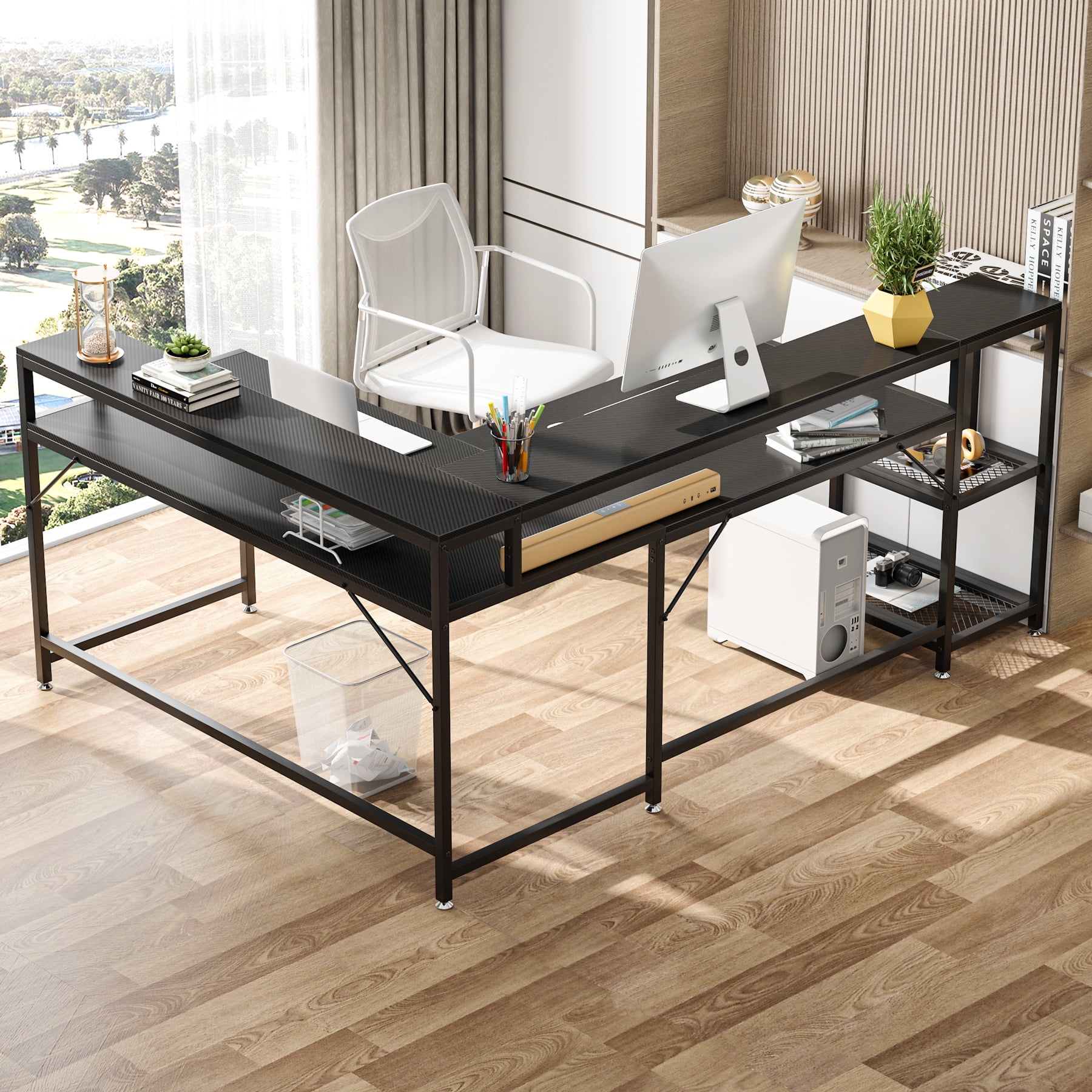 Tribesigns Reversible L Shaped Computer Desk with Monitor Stand, 69 ...