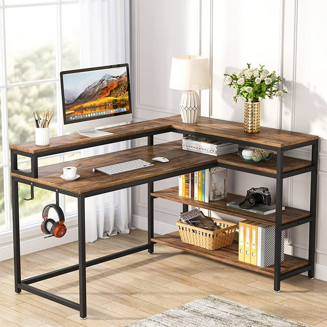 Tribesigns Reversible L Shaped Workstation with Storage Shelf and ...