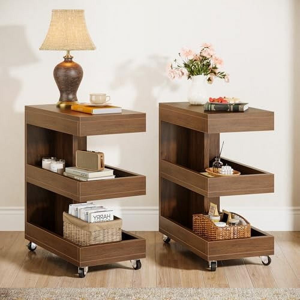 Tribesigns Rolling End Table Set of 2, Sofa Side Table with Storage, 3 ...