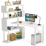 Tribesigns Rotating Computer Desk with 5 Shelves Bookshelf, Modern L ...