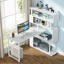 Tribesigns Rotating Computer Desk with 5 Shelves Bookshelf, Modern L ...