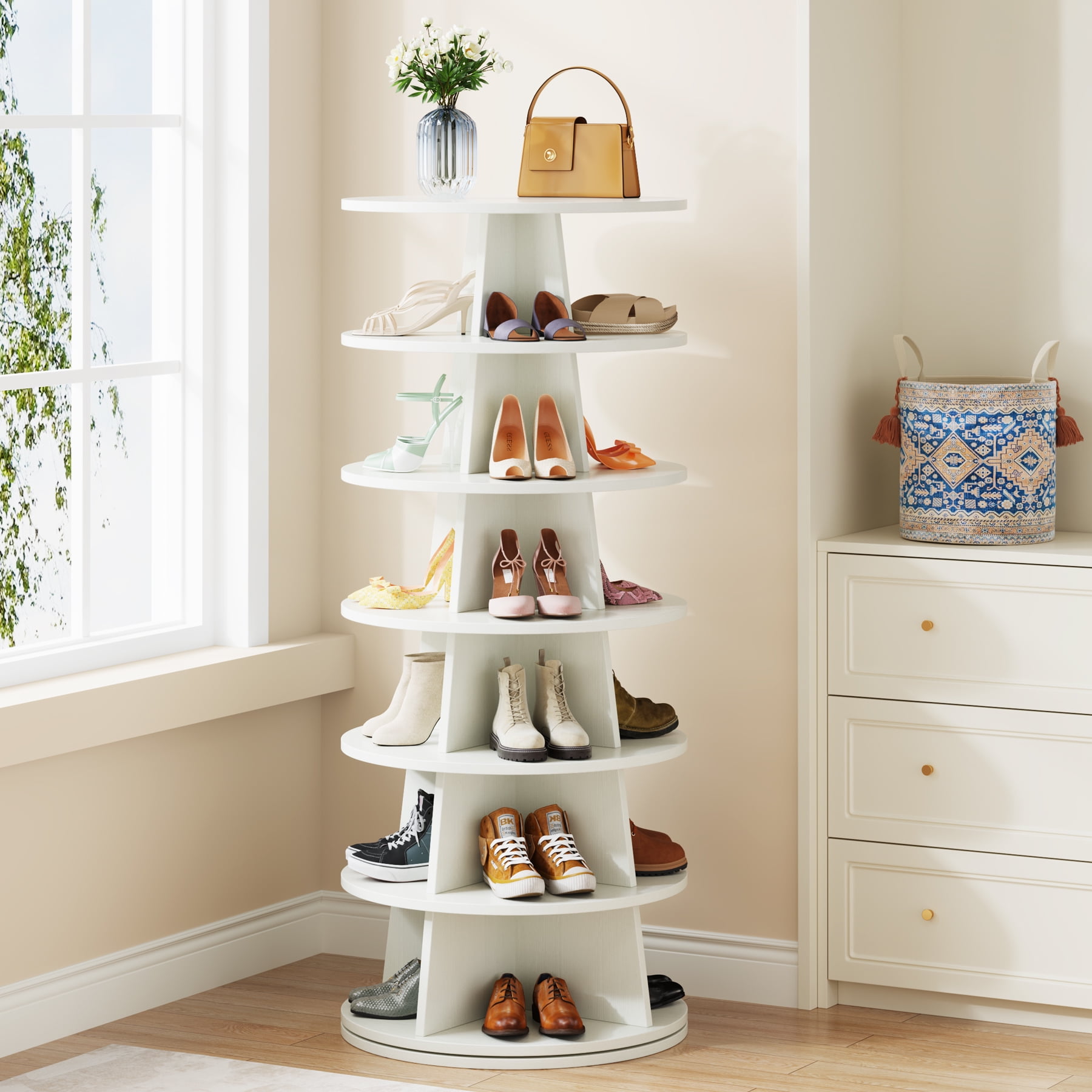 Tribesigns Rotating Shoe Rack, 7-Tier Revolving 24 Pairs Shoe Storage ...