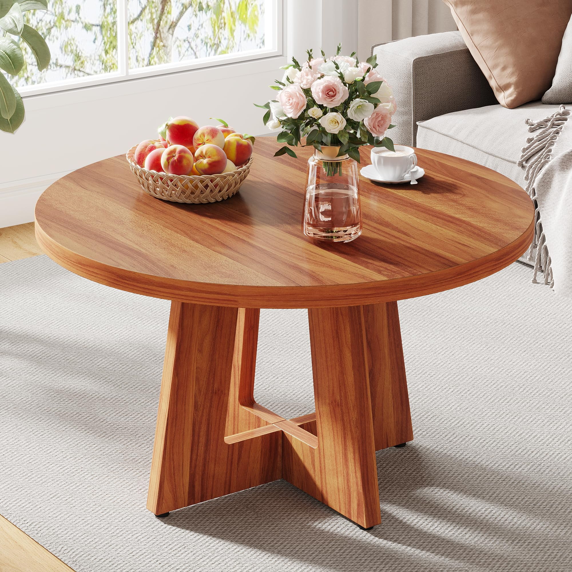Tribesigns Wooden Living Room Round Coffee Table, 31.4 Inch Wood Circle ...