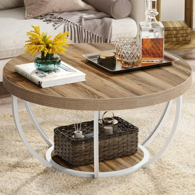 Tribesigns Round Coffee Table, Industrial 2-Tier Circle Coffee Table ...