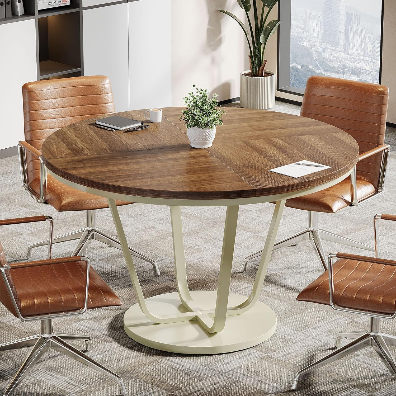 Tribesigns Round Conference Table, 47-Inch Wood Large Meeting Table for ...