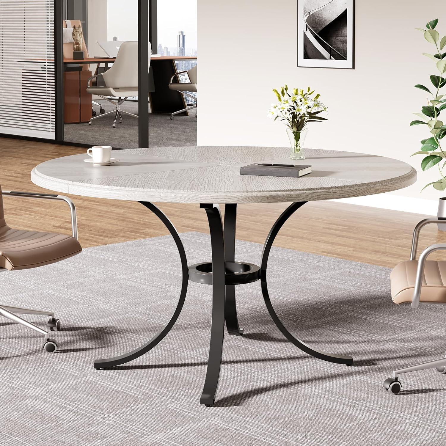 Tribesigns Round Conference Table, 47" Small Meeting Table with Wooden ...