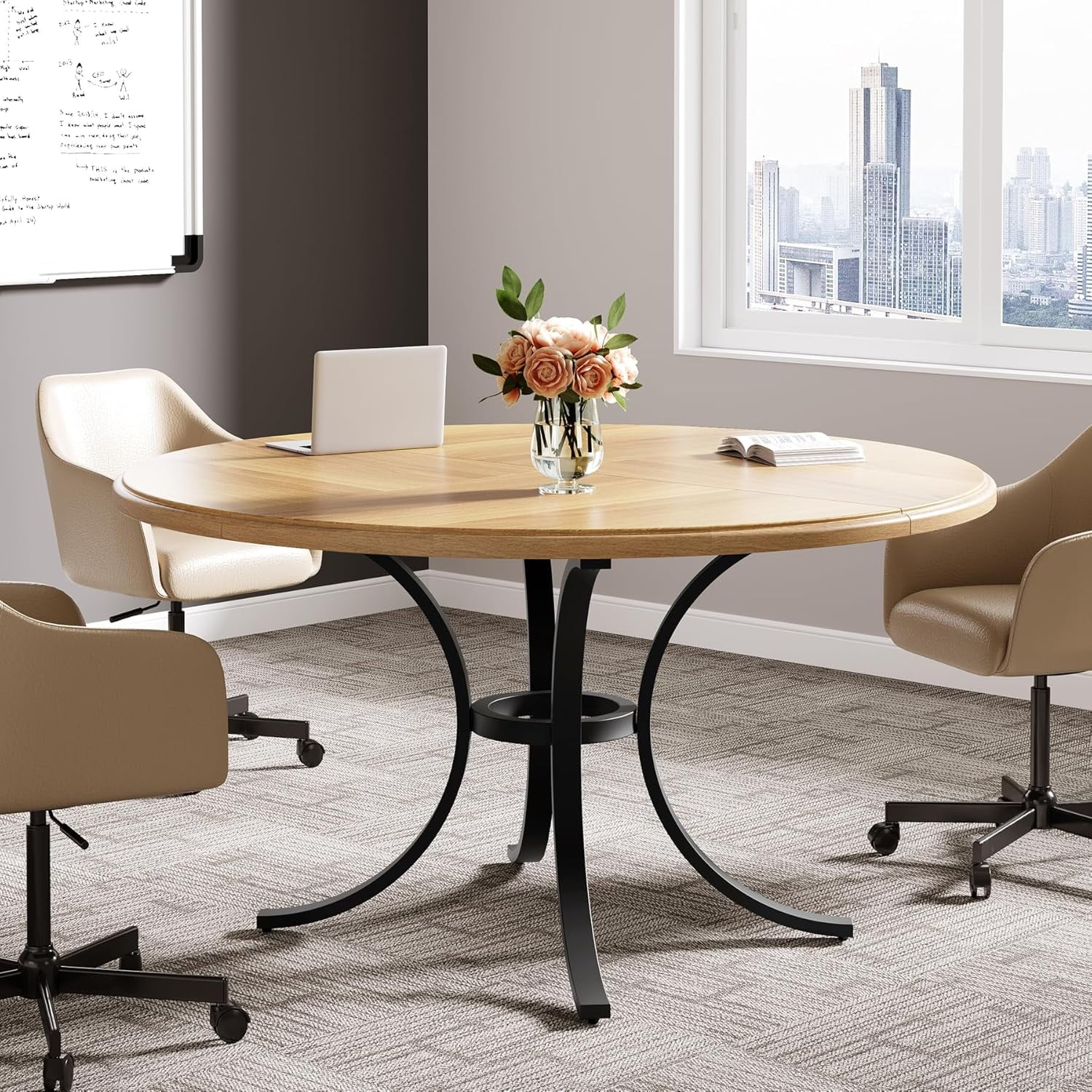 Tribesigns Round Conference Table, 47" Small Meeting Table with Wooden ...