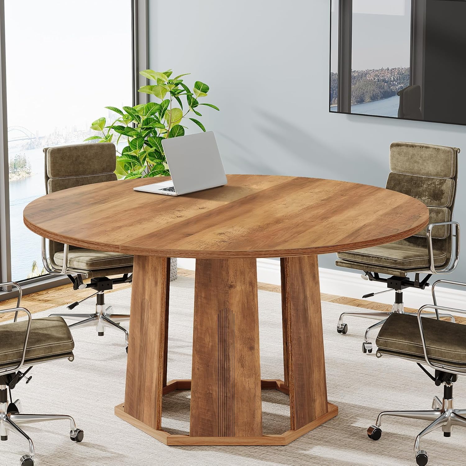 Tribesigns Round Conference Table, 47" Small Meeting Table for 4 People ...