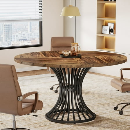 Tribesigns 47-Inch Round Conference Table, Rustic Small Meeting Table ...