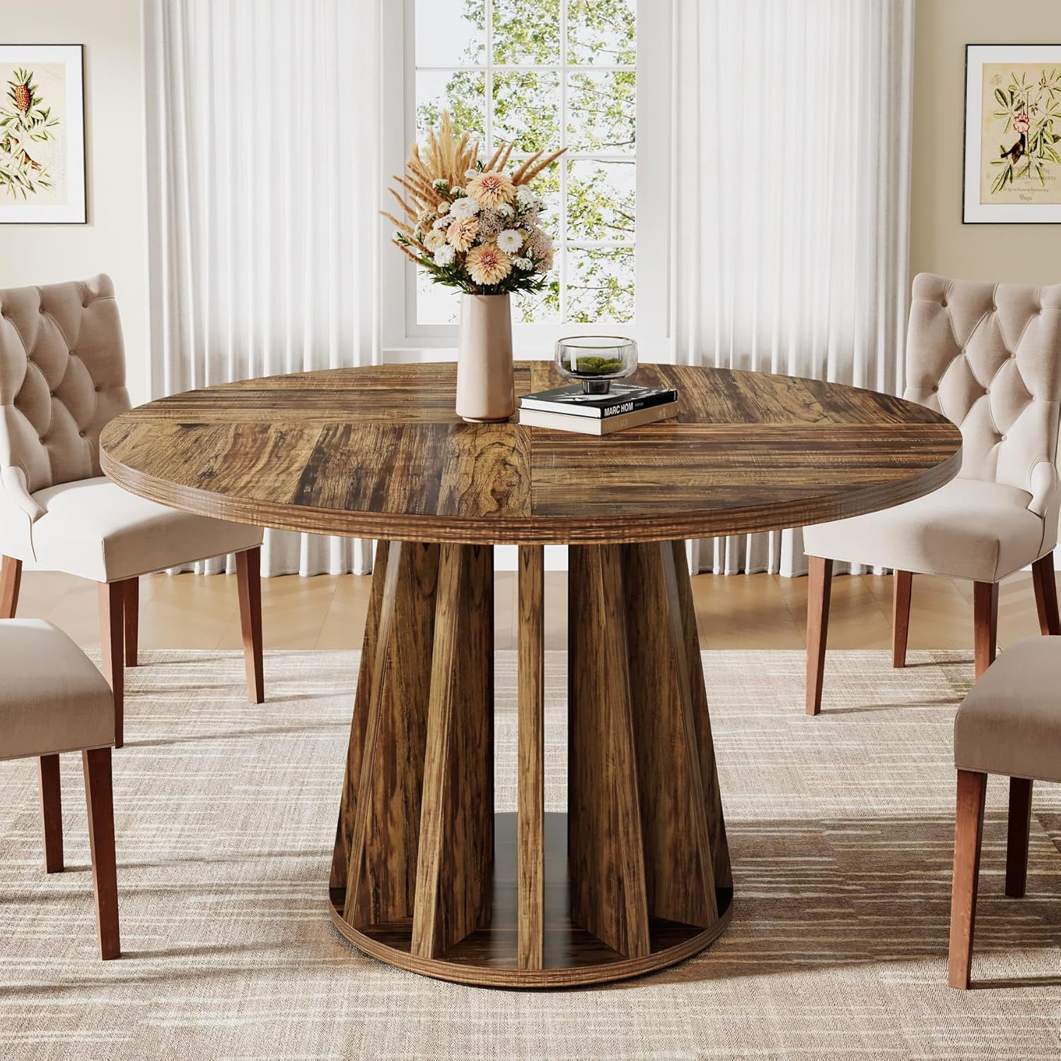 Tribesigns Round Dining Table for 4, 47-Inch Large Circle Kitchen Table ...