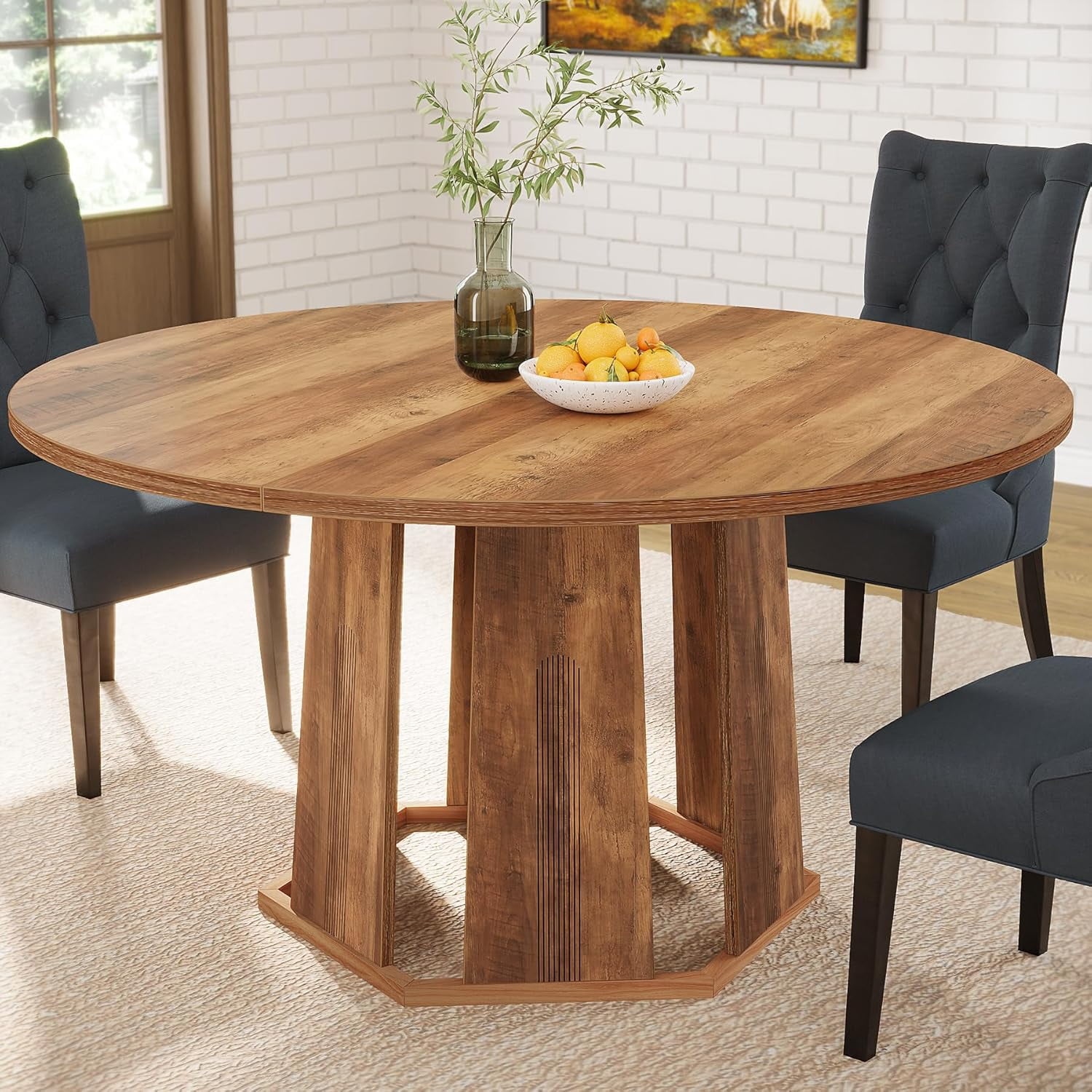 Tribesigns Round Dining Table for 4-6, 47-Inch Circle Kitchen Table ...