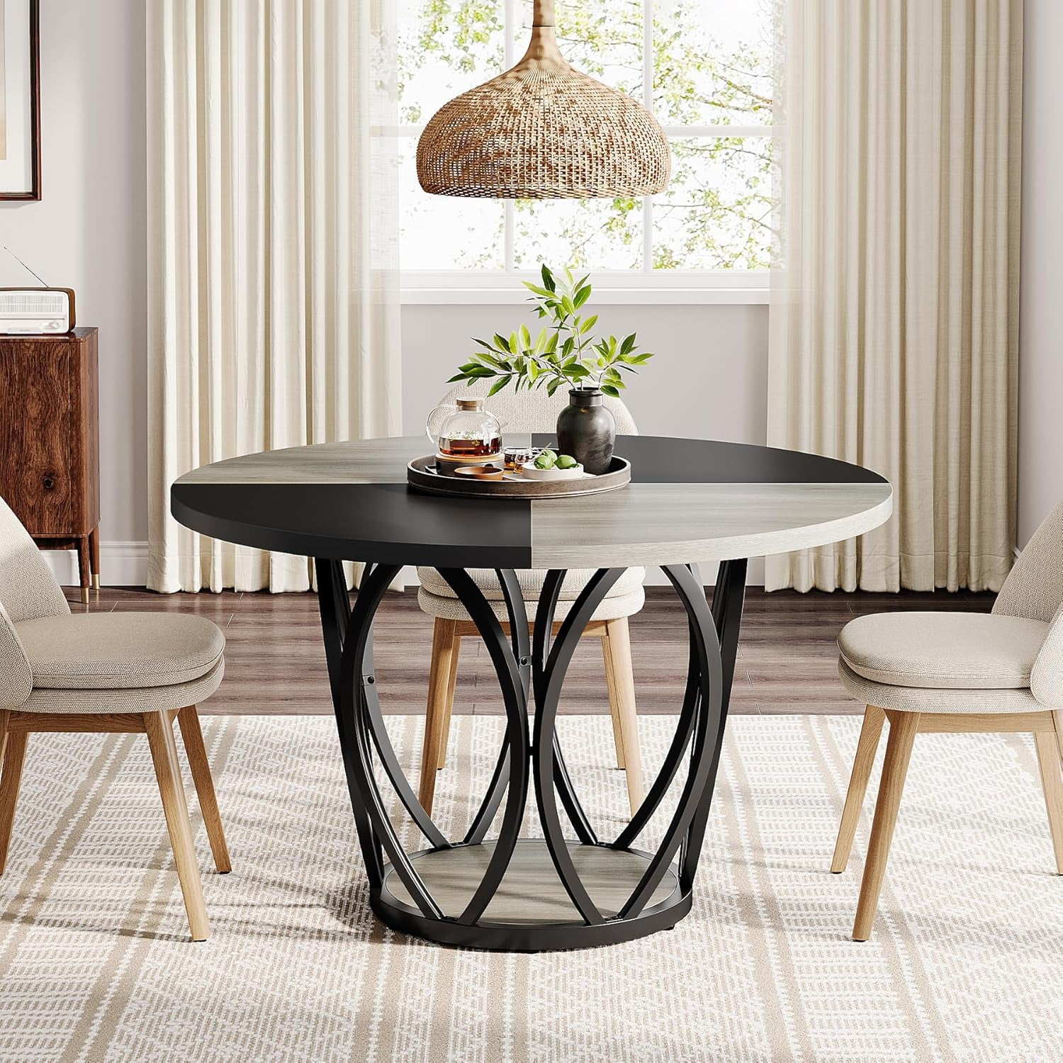 Tribesigns Round Dining Table for 4-6, 47 Inch Industrial Large Circle ...