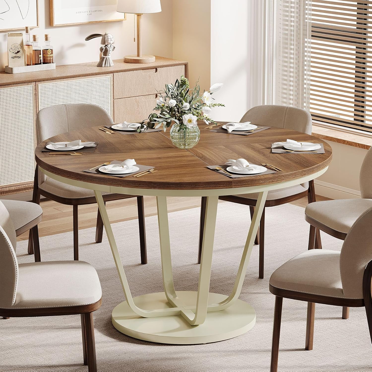 Tribesigns Round Dining Table, 47-Inch Wood Large Kitchen Table for 4-6 ...