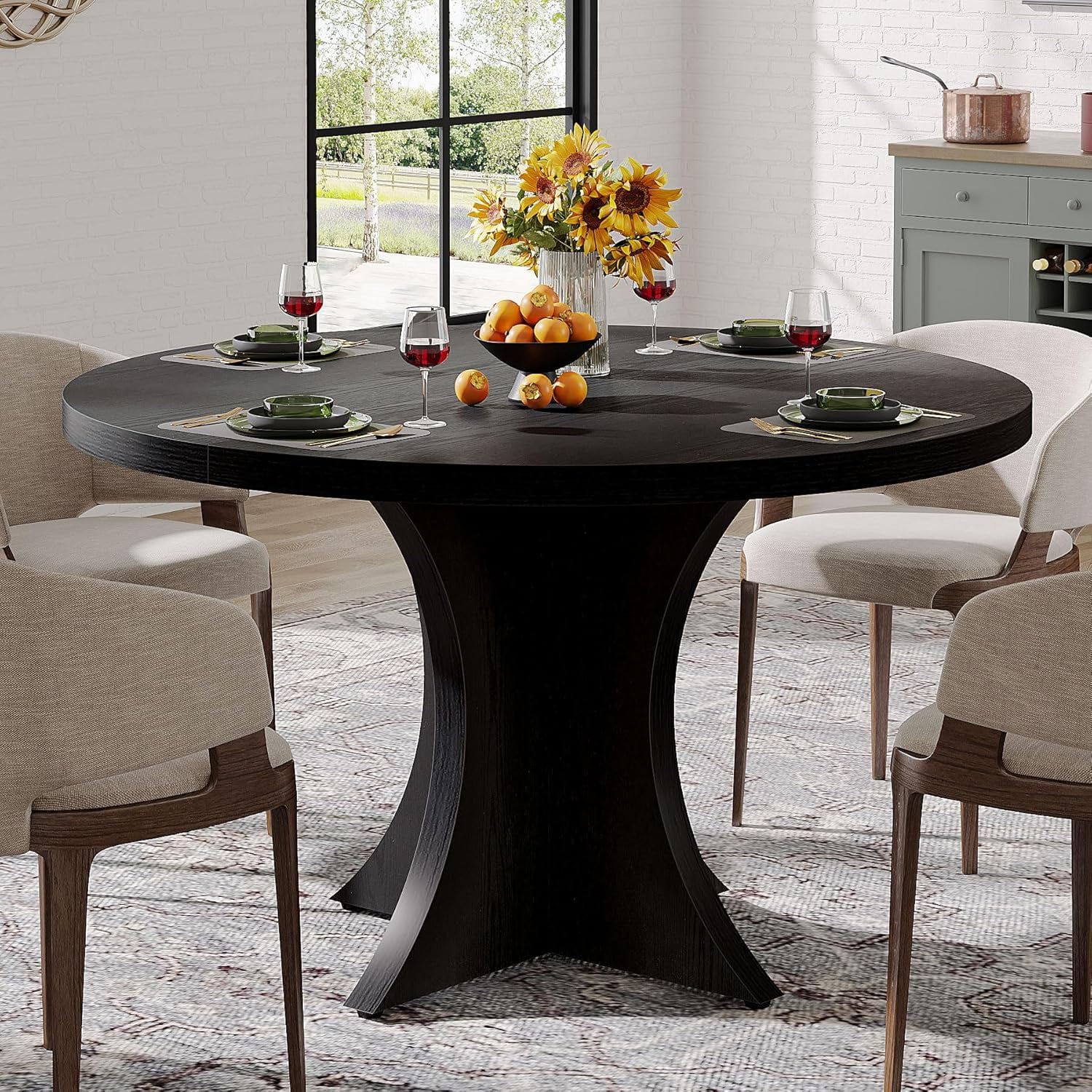 Tribesigns Round Dining Table for 4-6,47.24-Inch Farmhouse Kitchen ...