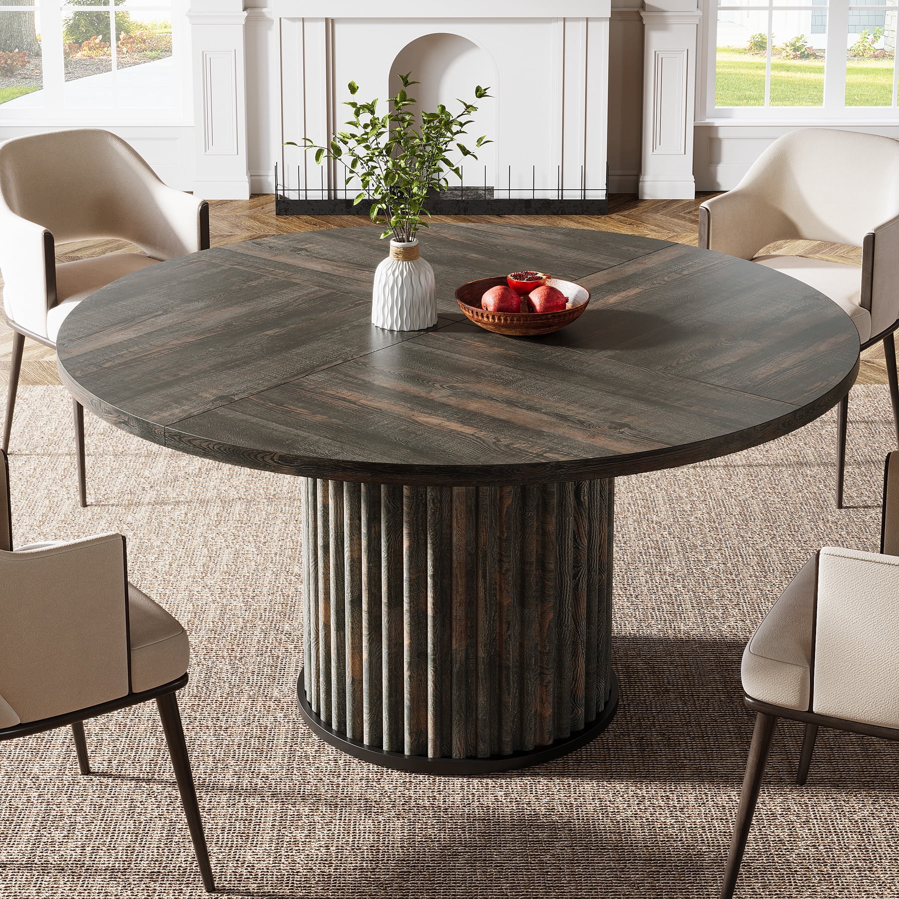 Tribesigns Round Dining Table for 4-6 People, 47.24-Inch Circle Wood ...