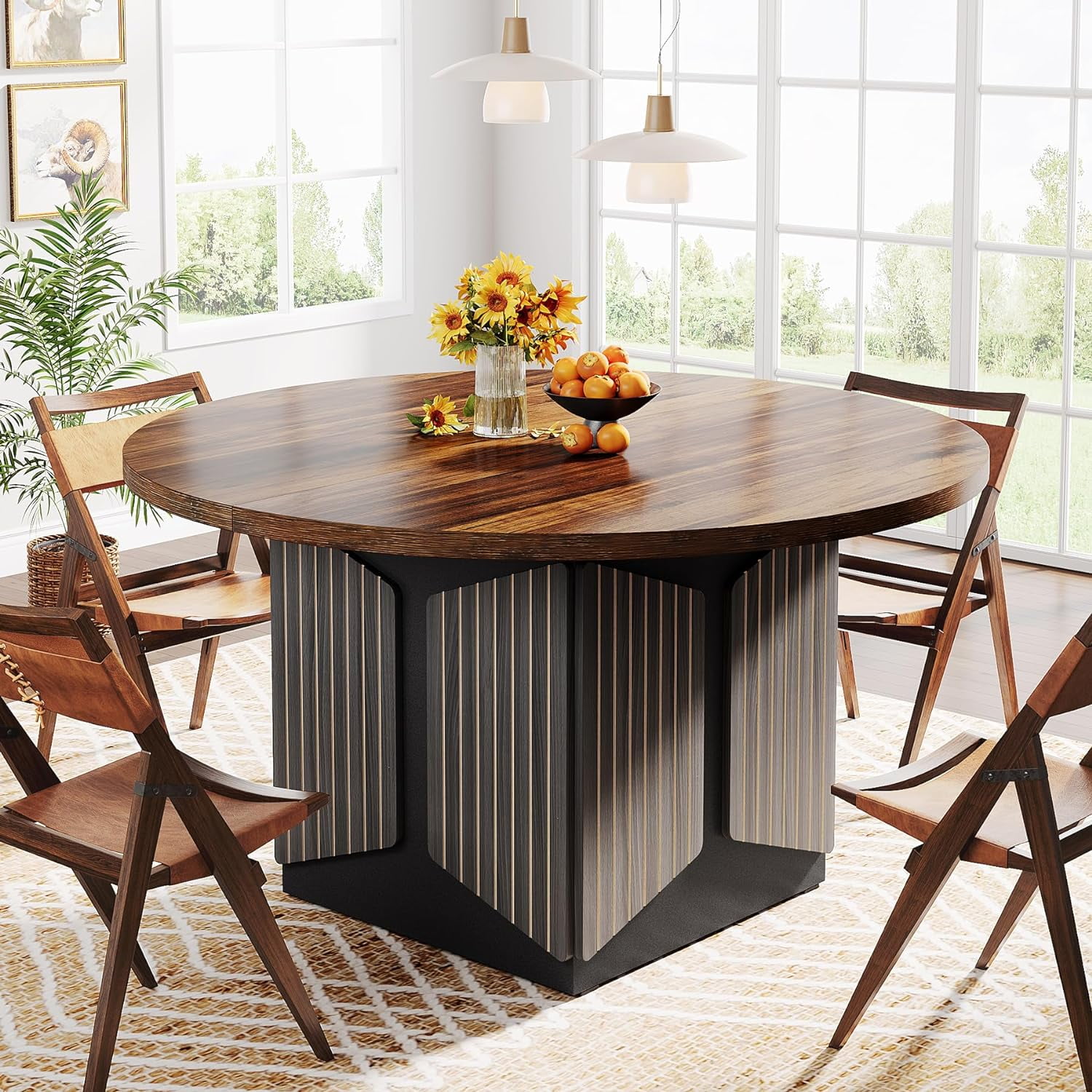 Tribesigns Round Dining Table for 4-6 People, 47-Inch Wood Circle ...