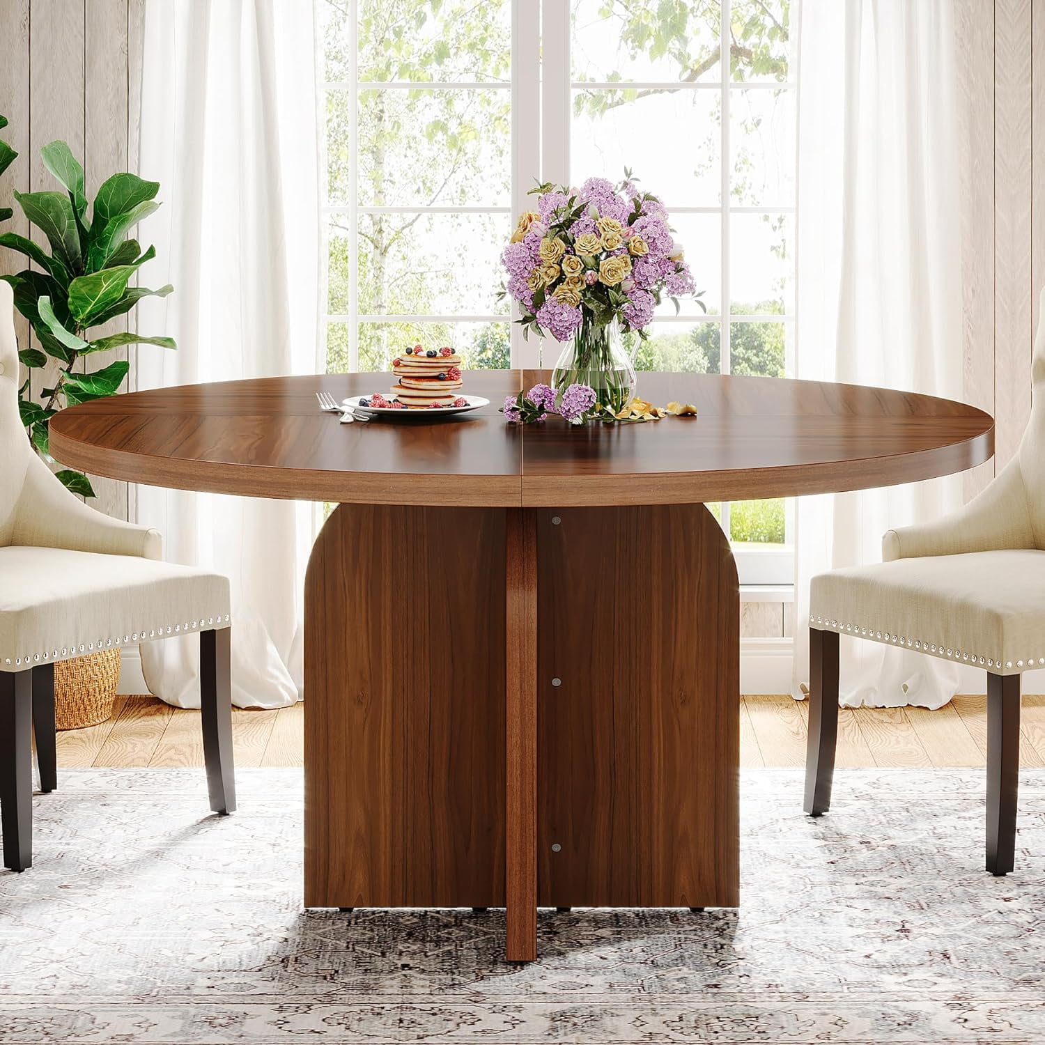 Tribesigns Round Dining Table for 4-6 People, 47-Inch Wood Kitchen ...