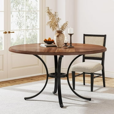 Tribesigns Farmhouse Dining Table for 4 People, 47" Round Wood Dining ...