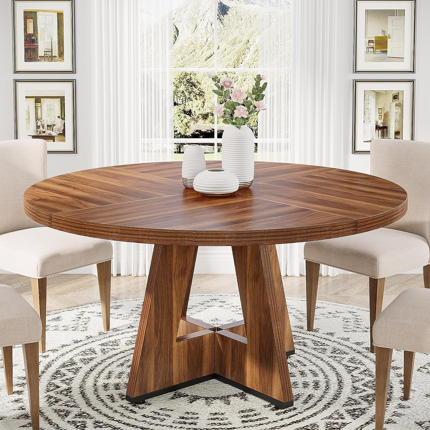 Tribesigns Wooden Style Circular Dining Table for 4, 47 Inch Brown ...
