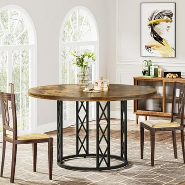 Tribesigns Round Dining Table for 4-6 People, 47" Wood and Metal ...
