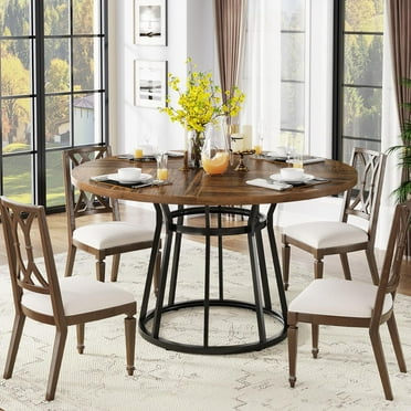 "Tribesigns Small 47"" Round Farmhouse Dining Table, Wood Kitchen Room ...