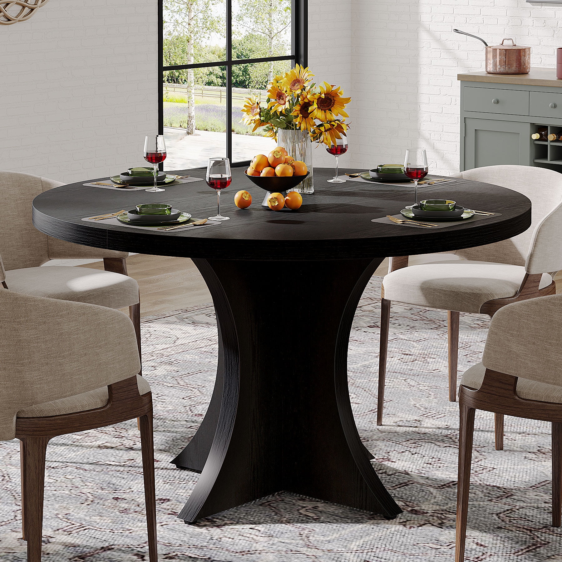 Tribesigns Round Dining Table for 4 to 6, 47.24 Inches Farmhouse Wood ...