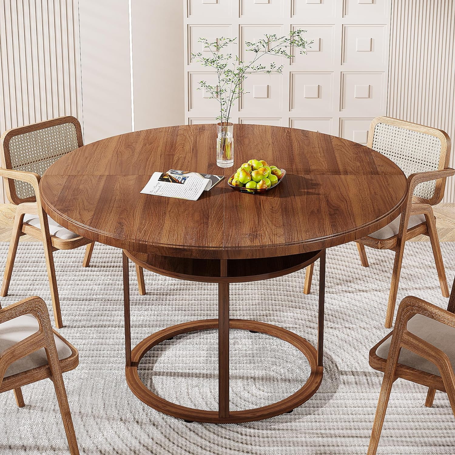 "Tribesigns Large Wooden Circular Dining Table for 4-6, 47"" with Metal ...