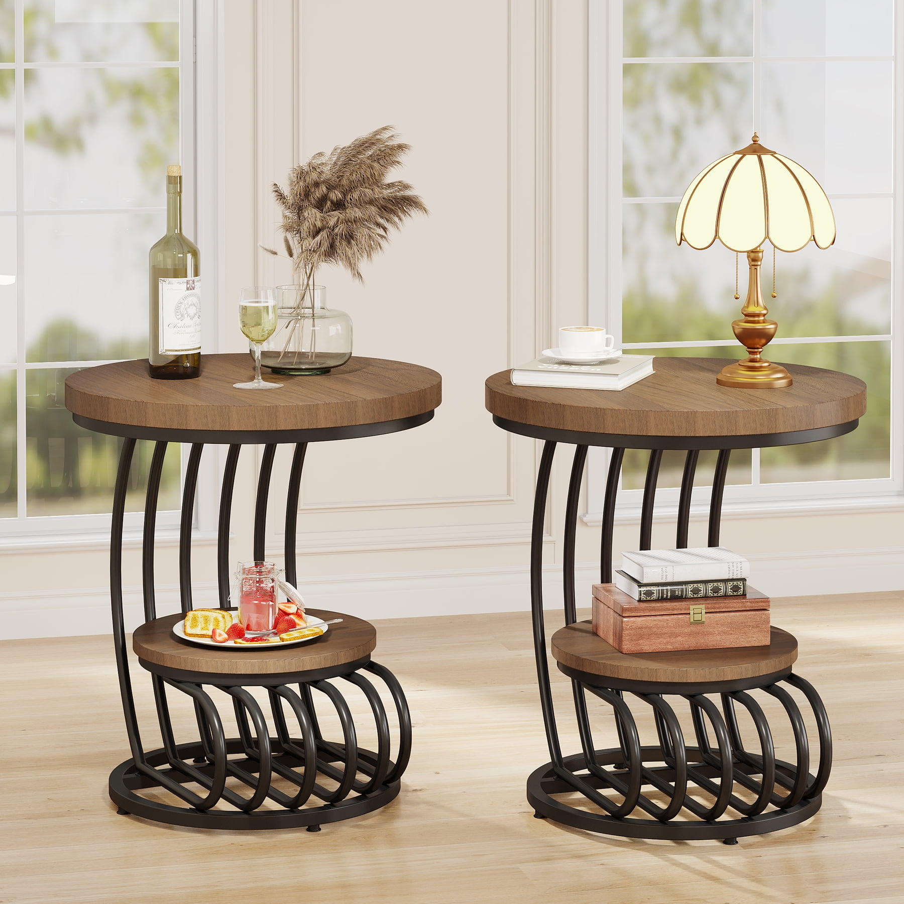 Tribesigns Round End Side Table: 2 Tiers Side Table Set of 2, Small ...