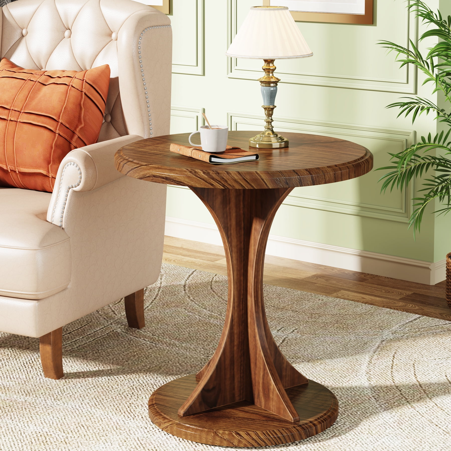Tribesigns Round End Side Table, Wood Side Table for Living Room, Mid ...
